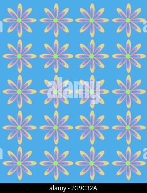 Blue tint serves as background for daisies lined up in rows. Flowers ...