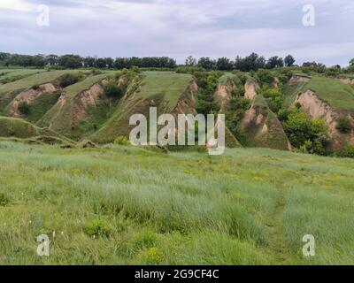 A deep clay ravine formed by erosion by a water stream. Soil erosion ...