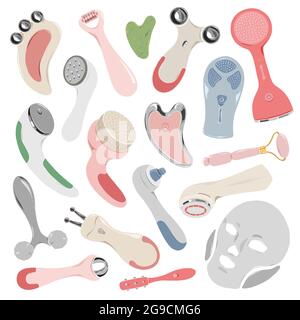 Microcurrent facial treatment set vector illustration. Cartoon ...