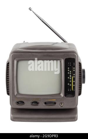 old 5.5 inch protable analog crt tv unit isolated on white Stock Photo ...