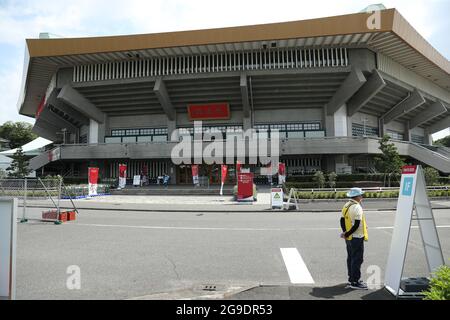Exterior view of the Nippon Budokan in Kitanomaru Park, Chiyoda, Tokyo ...