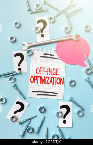 Sign displaying Off Page Optimization. Business concept Website ...