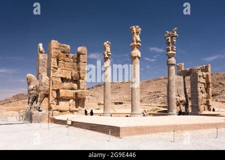 Pillars at the Gate of All Nations, ancient Persian city of Persepolis ...