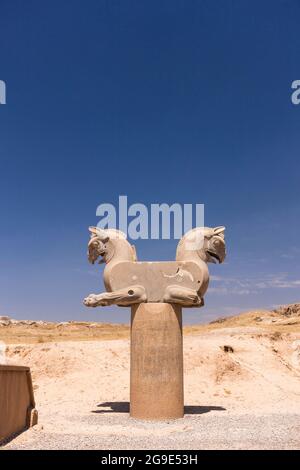 Persepolis, double headed homa bird(griffin), stone carving, capital of ...