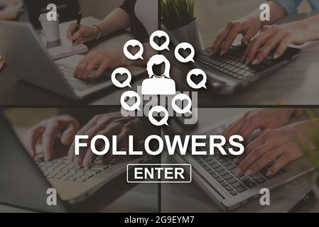 Followers concept illustrated by pictures on background Stock Photo - Alamy
