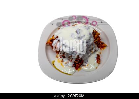 Turkish Food Kayseri Yaglama with Minced Meat, Yogurt and Tomato Paste ...