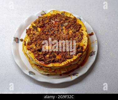 Turkish Food Kayseri Yaglama with Minced Meat, Yogurt and Tomato Paste ...
