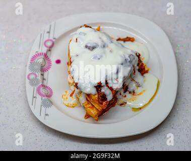 Turkish Food Kayseri Yaglama with Minced Meat, Yogurt and Tomato Paste ...
