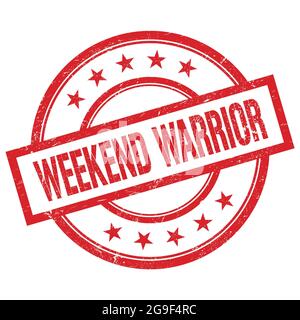 WEEKEND text written on red grungy zig zag borders round stamp Stock ...