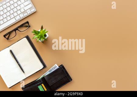 Male outfit and accessories layout. Business man office table top view ...