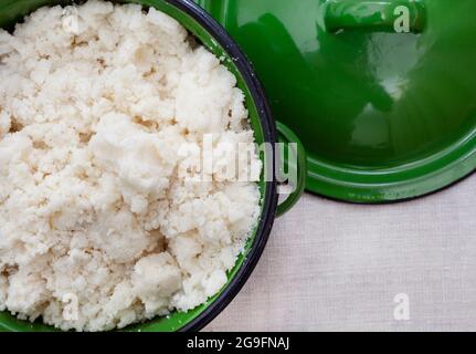 Traditional South African Maize meal in rustic green pot Stock Photo ...