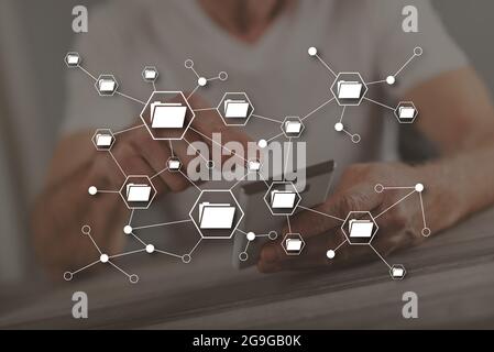 Data exchange concept illustrated by a picture on background Stock ...