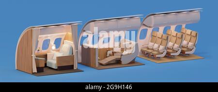 Airplane interior cross-section. First class cabin. Passenger aircraft ...