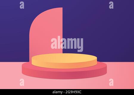 Bright yellow oval podium on pink and blue pastel background Stock ...