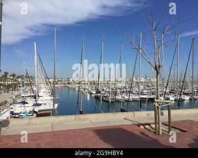 BARCELON, SPAIN - Mar 07, 2018: A beautiful sunny day to spend atMarina ...