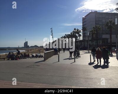 BARCELON, SPAIN - Mar 07, 2018: A beautiful sunny day to spend atMarina ...