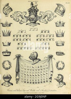 Heraldic crest on engraving from the 1700s Stock Photo - Alamy