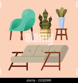 two sofas and houseplants Stock Vector Image & Art - Alamy
