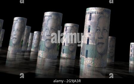 South Africa Rand money pack 3d illustration. ZAR banknote bundle ...
