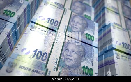 South Africa Rand money pack 3d illustration. ZAR banknote bundle ...