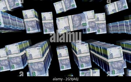 South Africa Rand money pack 3d illustration. ZAR banknote bundle ...
