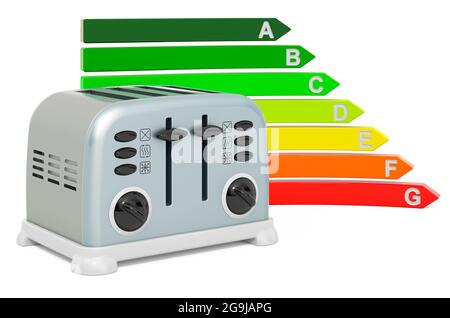 Toaster with energy efficiency chart, 3D rendering isolated on white ...