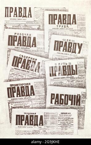 Russian political newspaper "Pravda" ("Truth") from 1988 in old cottage ...