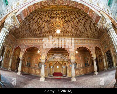 Private audience hall, Anup Mahal, with a niche for the Maharaja to sit ...