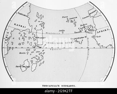 Map of the World by Paolo Toscanelli, Illustration, Circa 1457 Stock ...