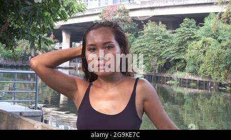 Female Model Posing Along Klong Toey Canal Bangkok Thailand Stock Photo ...