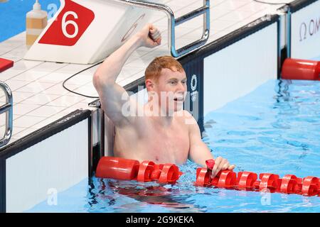 Tokyo, Japan. July 27, 2021: Tom Dean (L) of Britain celebrates after ...