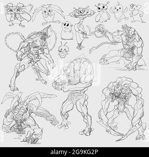 digital illustration of rough sketch from cute characters transform to ...