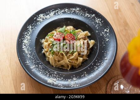 Pasta With Grilled Chicken and Tomato With Cocktail No People Stock ...