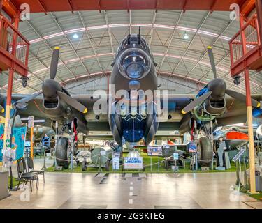An Avro Lancaster bomber on display at the Aviation Heritage Museum in ...