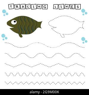 Trace line worksheet with fishes for kids, practicing fine motor skills ...