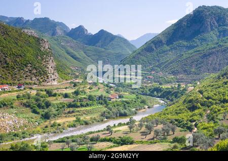 idyll valley of Kiri river from the hills of the Drisht Castle, Skhodra ...