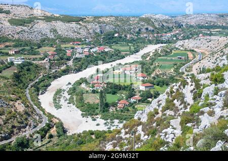 idyll valley of Kiri river from the hills of the Drisht Castle, Skhodra ...