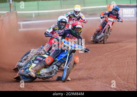 WOLVERHAMPTON, UK. JULY 26TH Richie Worrall (Yellow) is sprayed with ...