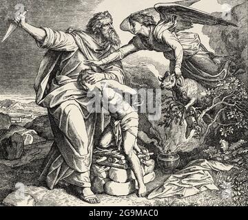 Abraham offering Isaac. Illustration to Book of Genesis, 22. 10 -13 ...