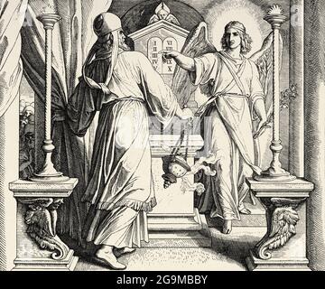 Zechariah in the temple. The angel Gabriel speaks to Zechariah and the ...