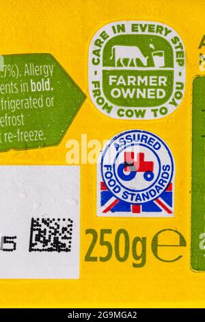 Closeup on Red Tractor logo. Assured Food Standards is a UK company ...