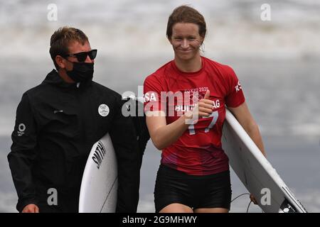 BUITENDAG Bianca of South Africa reacts during surfing women's final ...