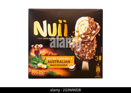 Box of Nuii ice cream adventure salted caramel & Australian Macadamia ...