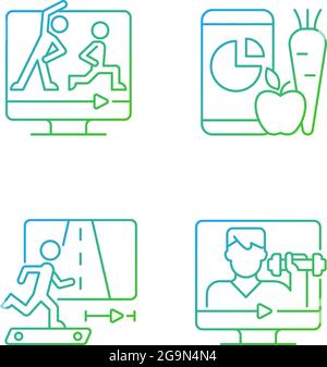 Online classes linear icons set. Virtual, Remote, Digital, E-learning ...