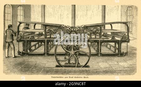 Johann Gutenberg s printing press Mainz Germany 1450s. Hand-colored ...