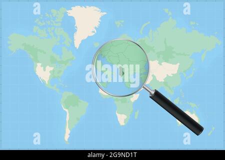 World map with magnifying on Albania. Blue earth globe with Albania flag pin. Zoom on Albania ...