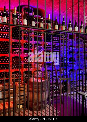cellar of a winery, oak barrels, Germany, Rhineland-Palatinate ...