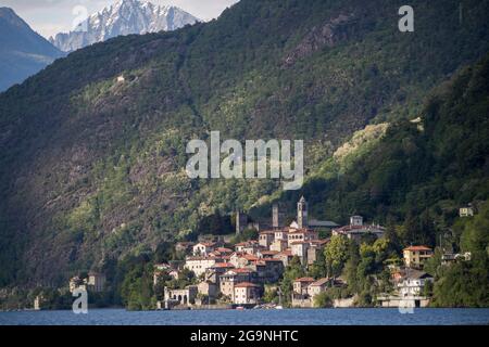 Corenno seen from the promenade of Dervio, Como Lake, Lombardy, Italy ...