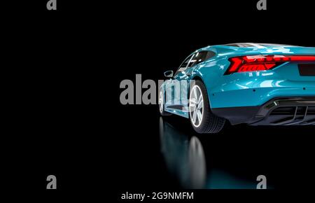blue super car on a dark background. 3d render Stock Photo - Alamy
