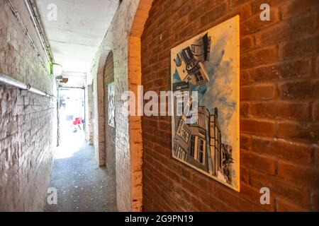 Battle, July 2021: An alleyway lined with art, just off the High Street ...